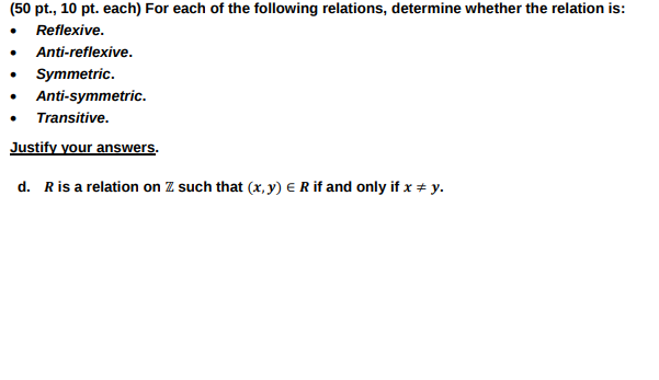 Solved (50 pt., 10 pt. each) For each of the following | Chegg.com