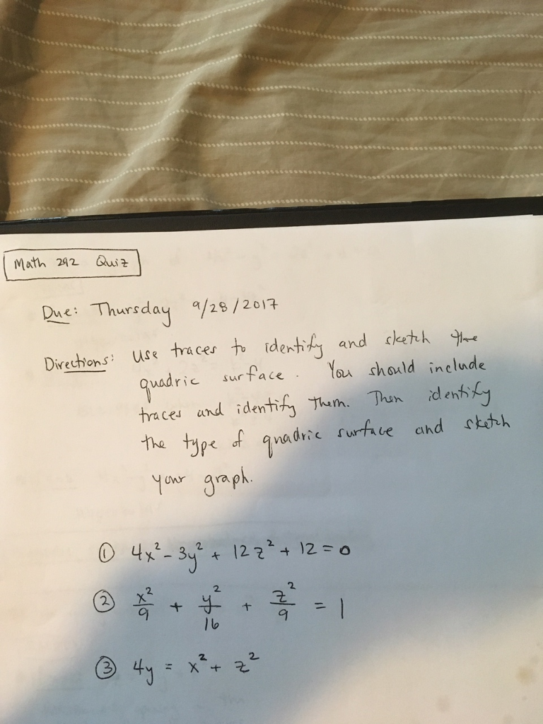 Solved Use trace to identify and sketch the quadric surface. | Chegg.com Solved Use trace to identify and sketch the quadric surface. | Chegg.com