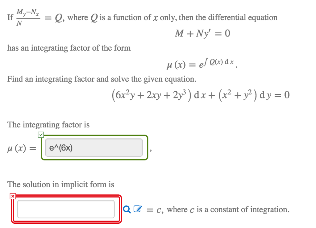 Solved My-N If--= Q, where Q is a function of X only, then | Chegg.com