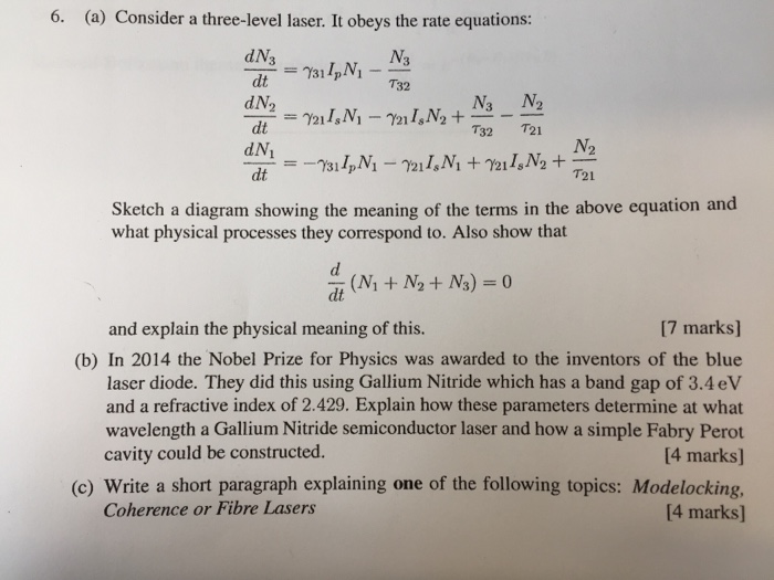 Solved Consider a three-level laser. It obeys the rate | Chegg.com