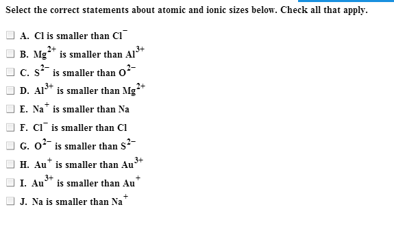 Solved Select the correct statements about atomic and ionic | Chegg.com