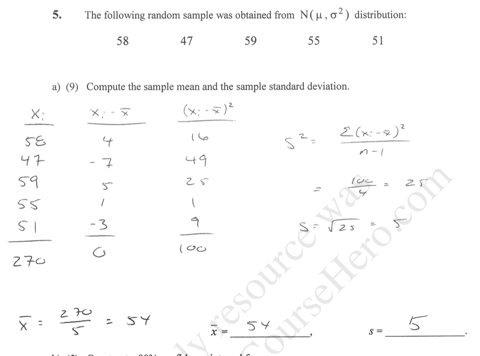 Solved The following random sample was obtained from | Chegg.com