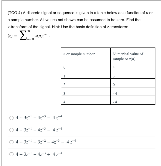 Solved (TCO 4) A discrete signal or sequence is given in a | Chegg.com