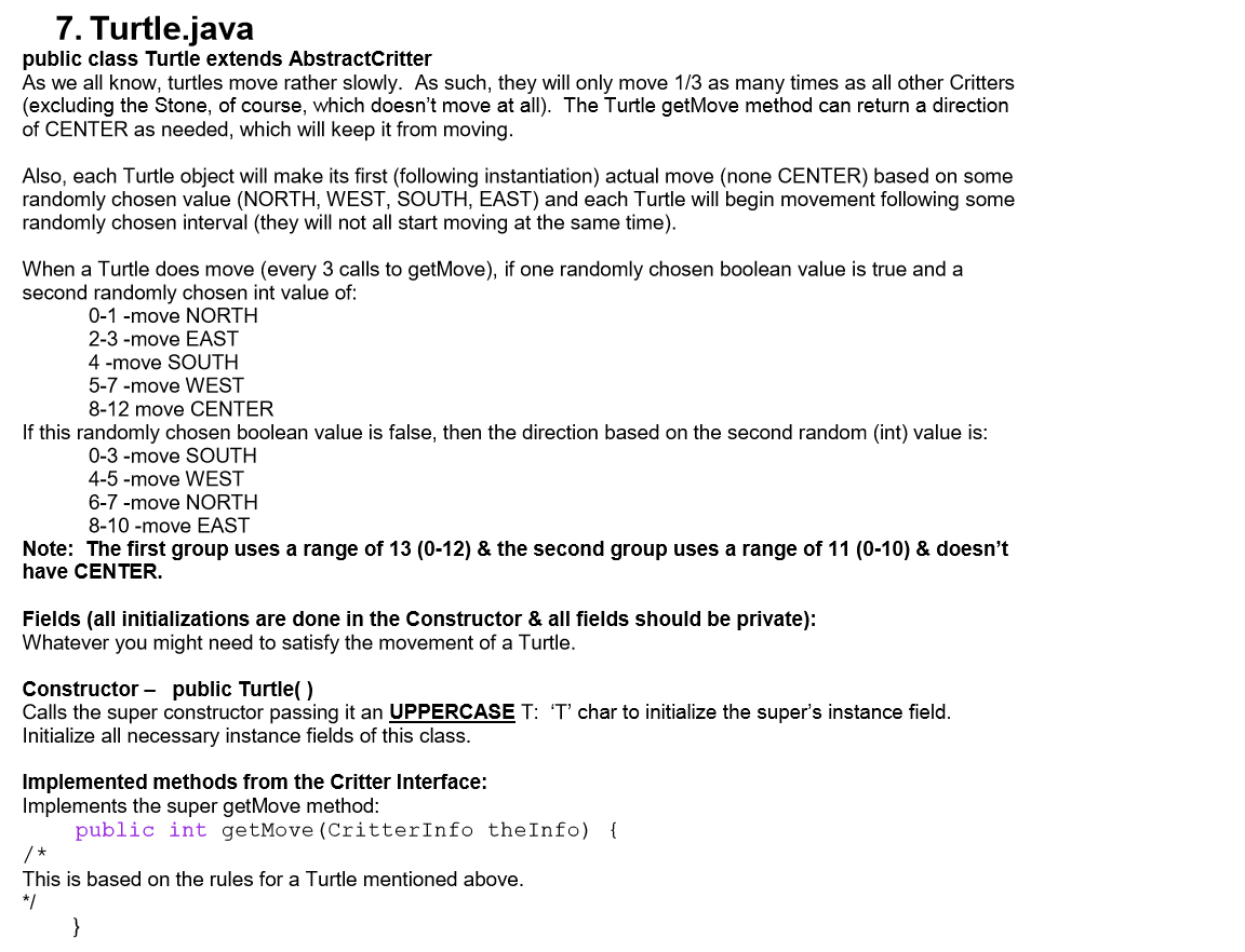 i am working on critters java program and i dont know | Chegg.com