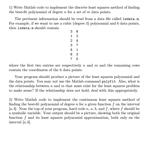 1) Write Matlab code to implement the discrete least | Chegg.com