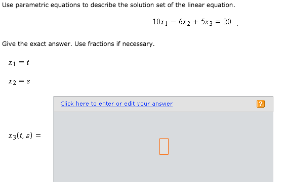 Solved Use Parametric Equations To Describe The Solution Set