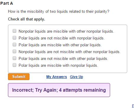 Solved Part A How is the miscibility of two liquids related | Chegg.com