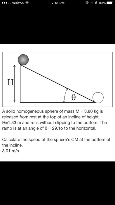 Solved 00 Verizon令 7:41 PM A solid homogeneous sphere of | Chegg.com