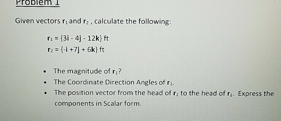 Solved Problem l Given vectors ri and r2, calculate the | Chegg.com