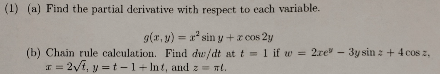 Solved Find the partial derivative with respect to each | Chegg.com