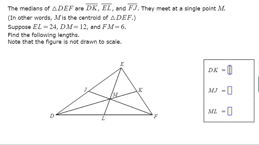 Solved The medians of delta DEF are DK bar, EL bar, and FJ | Chegg.com