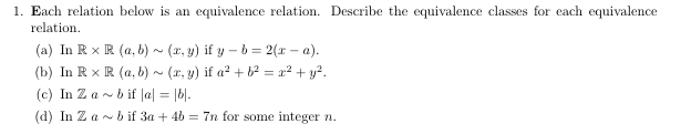 Solved 1. Each relation below is an equivalence relation. | Chegg.com