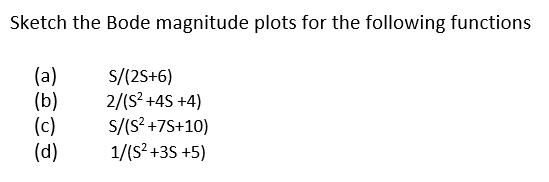 Solved Sketch the Bode magnitude plots for the following | Chegg.com