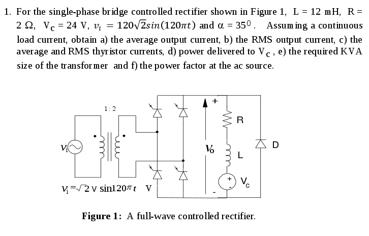 Solved For the single-phase bridge controlled rectifier | Chegg.com