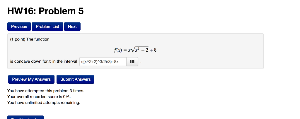 Solved HW16: Problem 6 Previous Problem List Next Results | Chegg.com