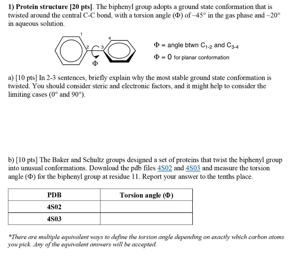 Solved Protein structure [20 pts]. The biphenyl group adopts | Chegg.com