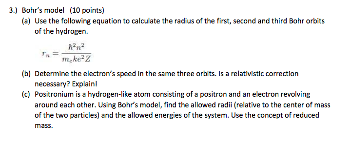 Solved Bohr's model Use the following equation to calculate | Chegg.com