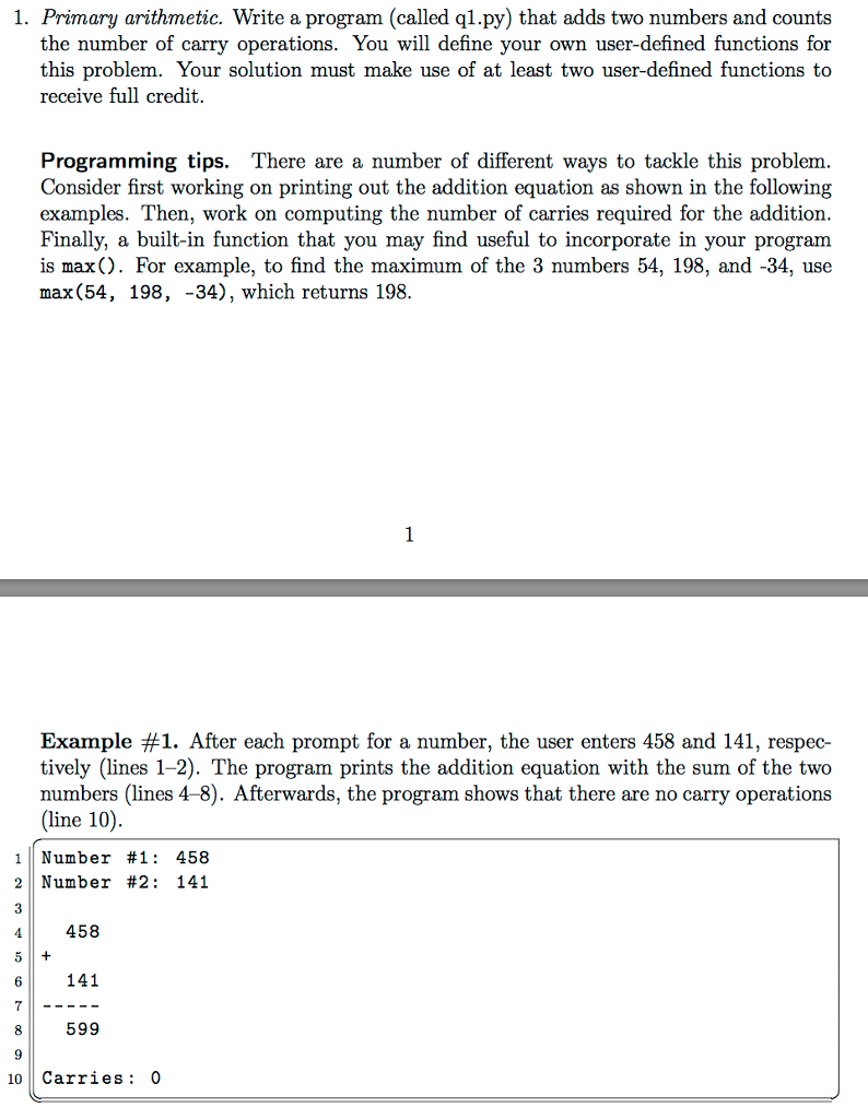 Solved Stuck on how to on computing the number of carry. | Chegg.com