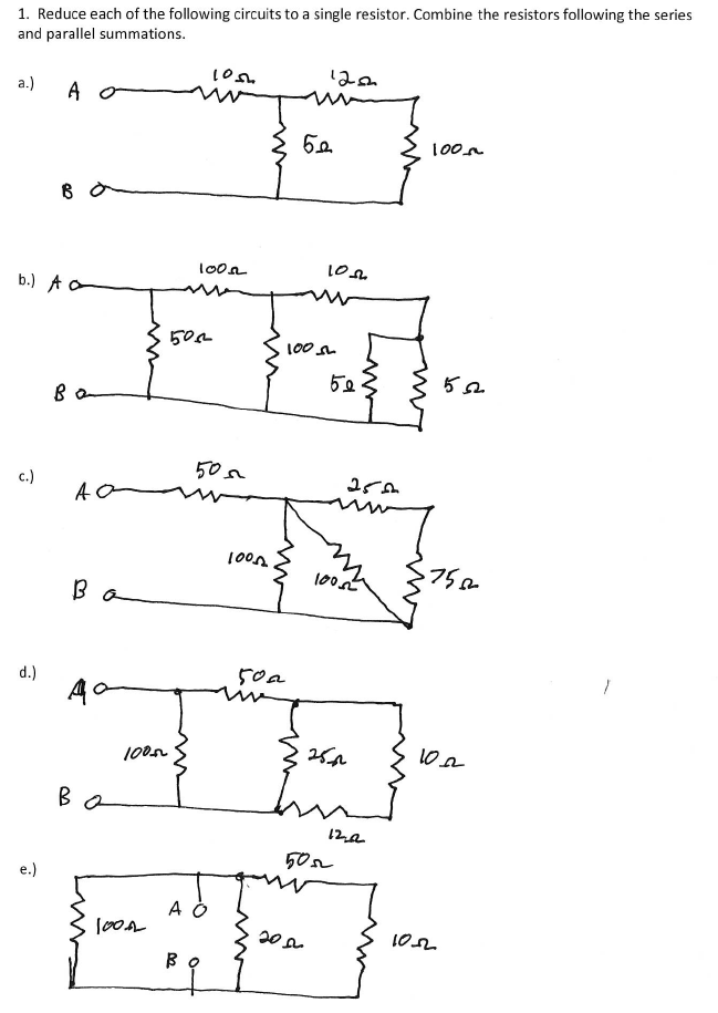 Solved 1. Reduce each of the following circuits to a single | Chegg.com