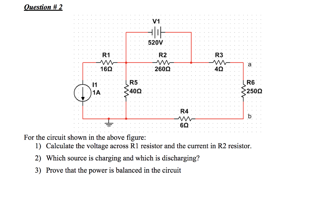 Solved Question # 2 V1 520V R1 R2 R3 16Ω 260Ω 4Ω R5 40Ω R6 | Chegg.com