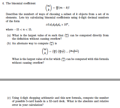 4·The binomial coefficient Describes the numbert of | Chegg.com
