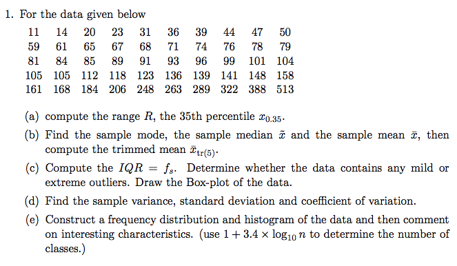 For the data given below compute the range R, the | Chegg.com
