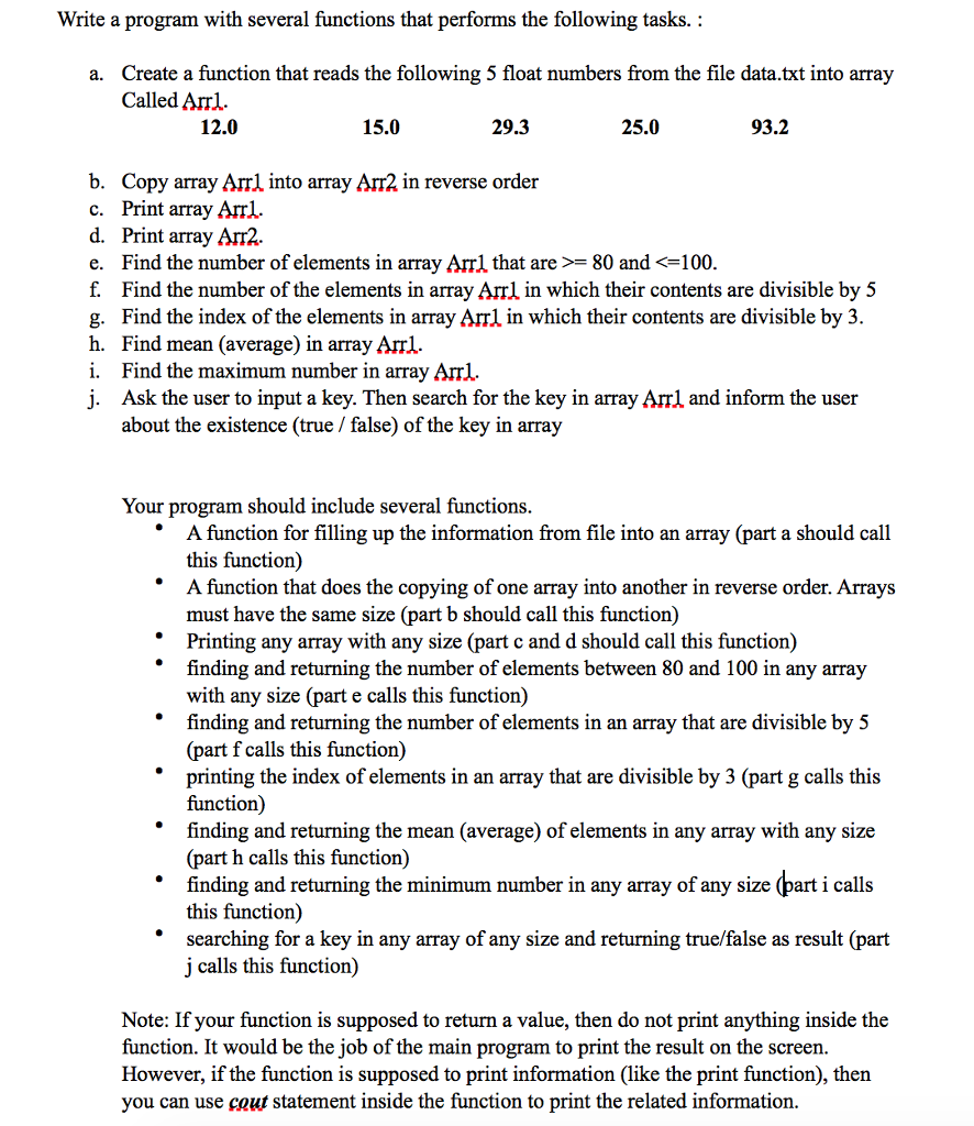 Solved Write a program with several functions that performs | Chegg.com