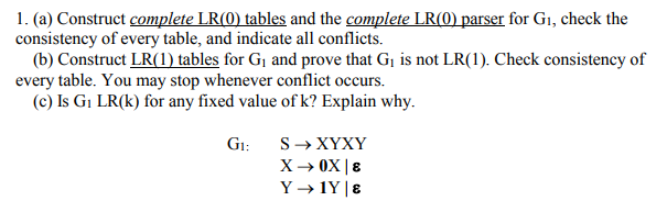 Solved 1. (a) Construct complete LR(O tables and the | Chegg.com