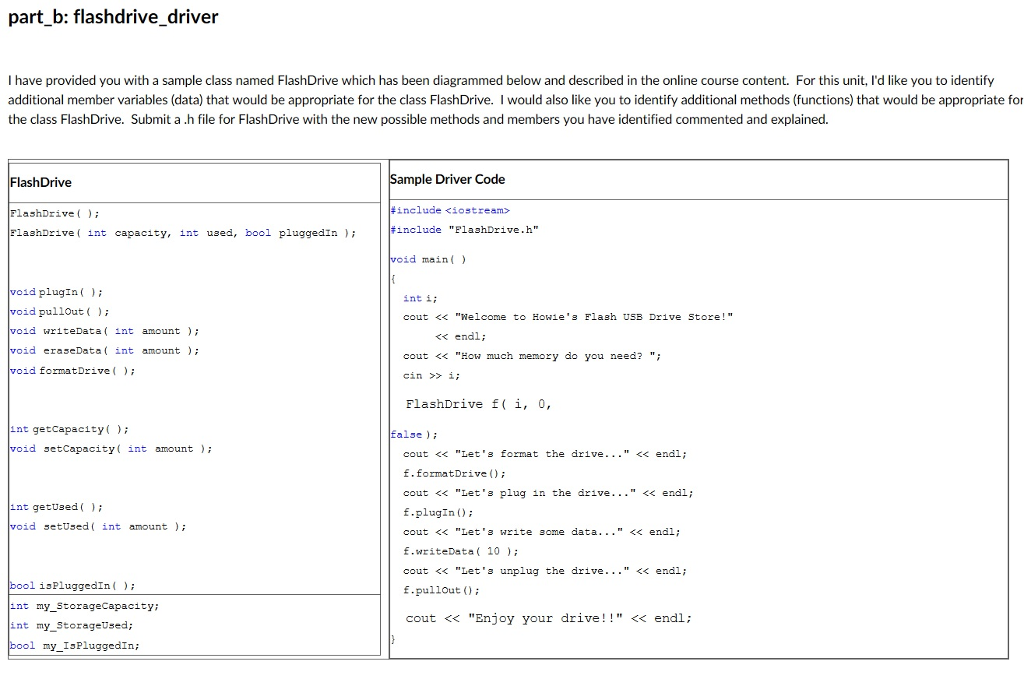 Solved part b: flashdrive_driver I have provided you with a | Chegg.com