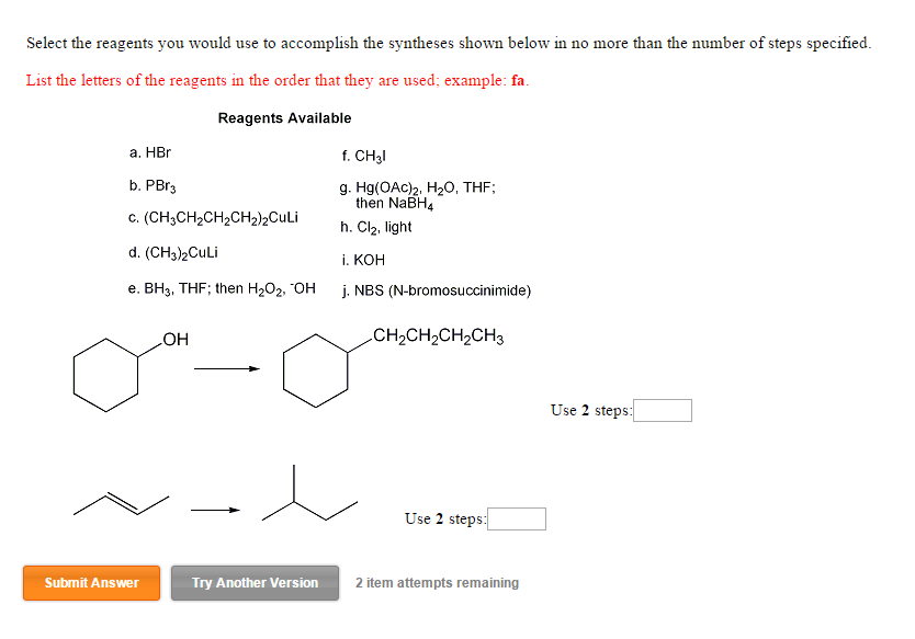 Solved Select the reagents you would use to accomplish the | Chegg.com