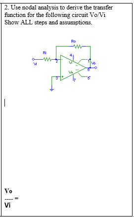 Solved 2. Use nodal analysis to derive the transfer function | Chegg.com