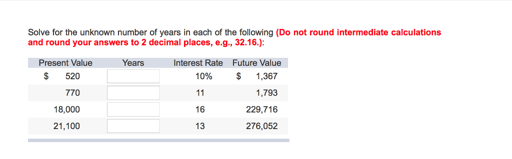 Solved Solve for the unknown number of years in each of the | Chegg.com
