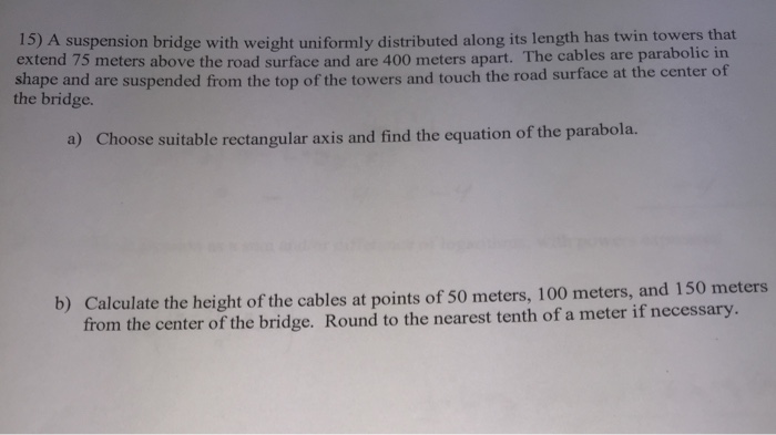 Solved A suspension bridge with weight uniformly | Chegg.com