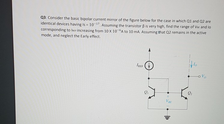 Solved Q3: Consider the basic bipolar current mirror of the | Chegg.com