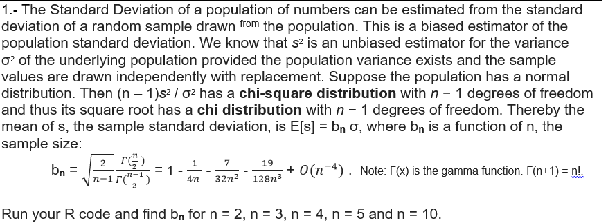 Solved 1.- The Standard Deviation of a population of numbers | Chegg.com