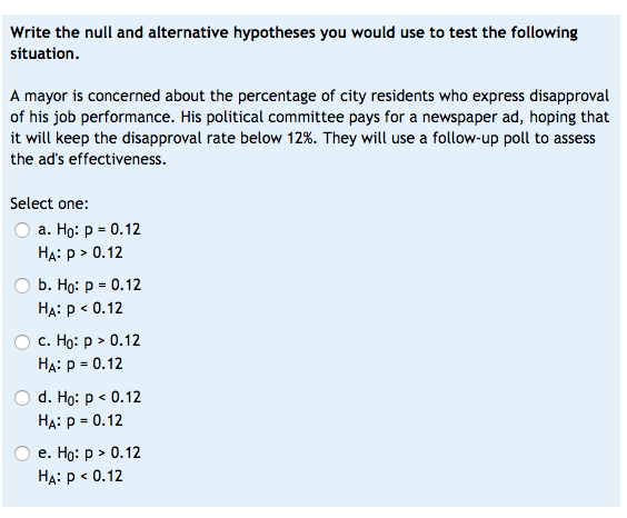 Solved Write the null and alternative hypotheses you would | Chegg.com