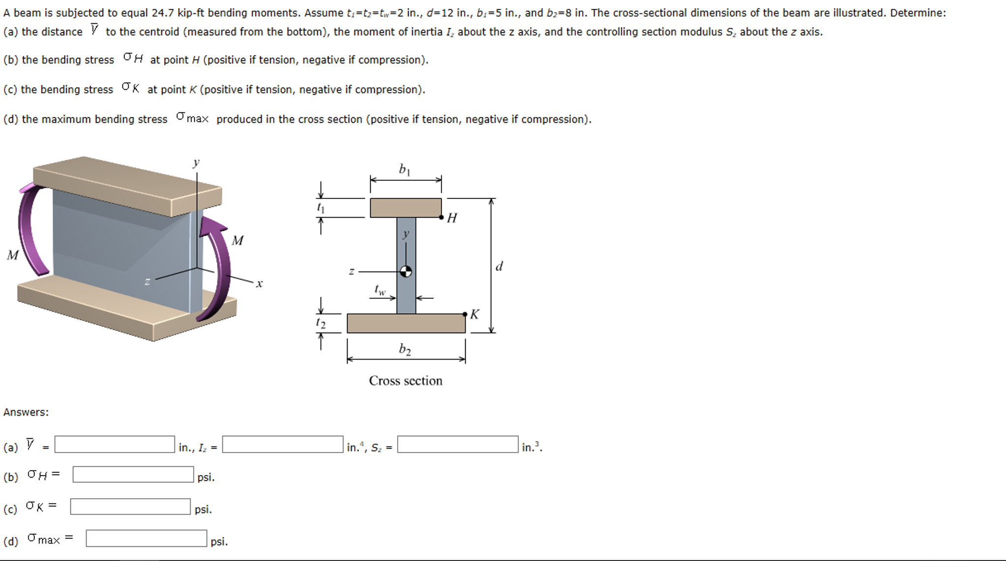 Solved A Beam Is Subjected To Equal 24 7 Kip ft Bending Chegg