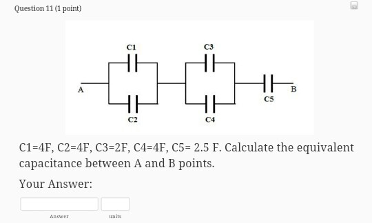Solved C1=4F, C2=4F, C3=2F, C4=4F, C5= 2.5 F. Calculate | Chegg.com