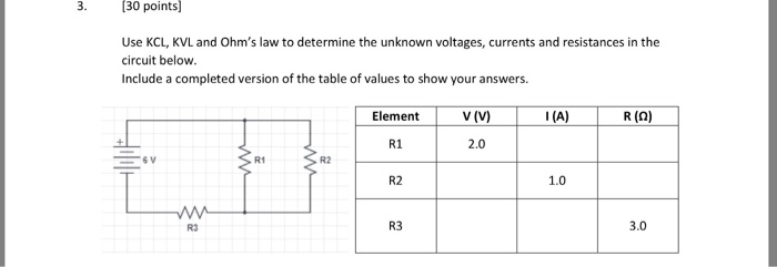 Solved 3. [30 points] Use KCL, KVL and Ohm's law to | Chegg.com