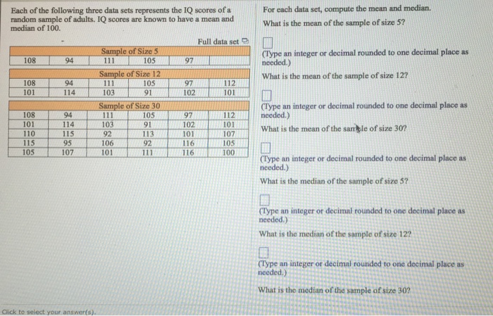 Solved each of the following three data sets represents the | Chegg.com