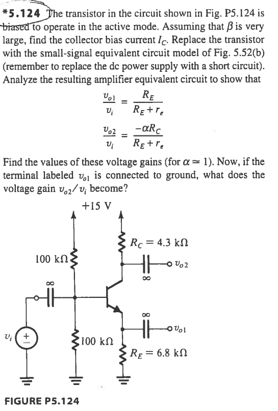 Solved The transistor in the circuit shown in Fig. P5.124 is | Chegg.com