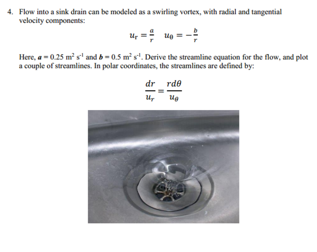 Solved Flow into a sink drain can be modeled as a swirling | Chegg.com