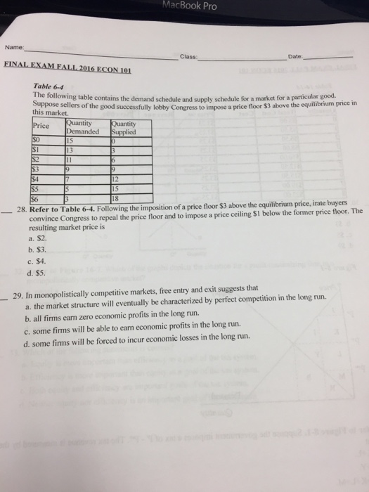 Solved The following table contains the demand schedule and | Chegg.com