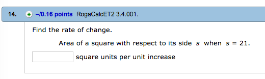 Solved Find the rate of change. Area of a square with | Chegg.com
