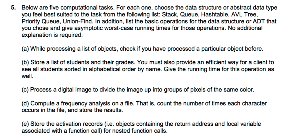 Solved 5. Below are five computational tasks. For each one, | Chegg.com
