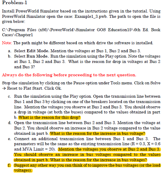 Problem-1 Install PowerWorld Simulator based on the | Chegg.com
