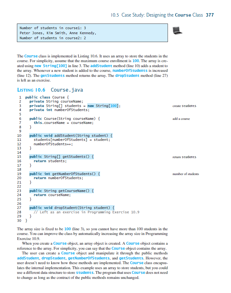 Solved Rewrite the Course class in Listing 10.6 to implement | Chegg.com Solved Rewrite the Course class in Listing 10.6 to implement | Chegg.com