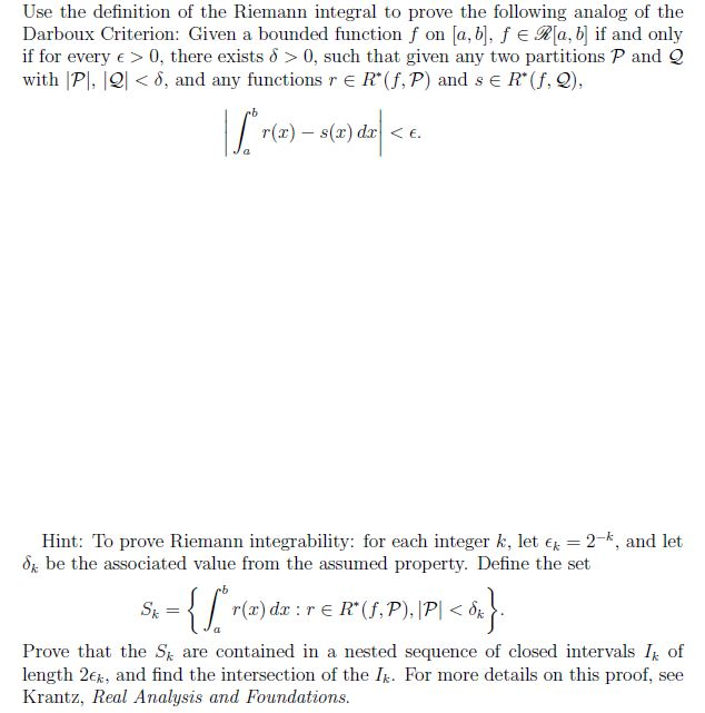 Solved Use the definition of the Riemann integral to prove | Chegg.com