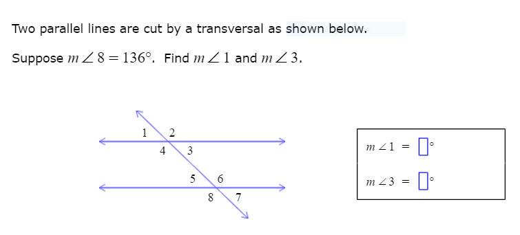 Solved Two parallel lines are cut by a transversal as shown | Chegg.com