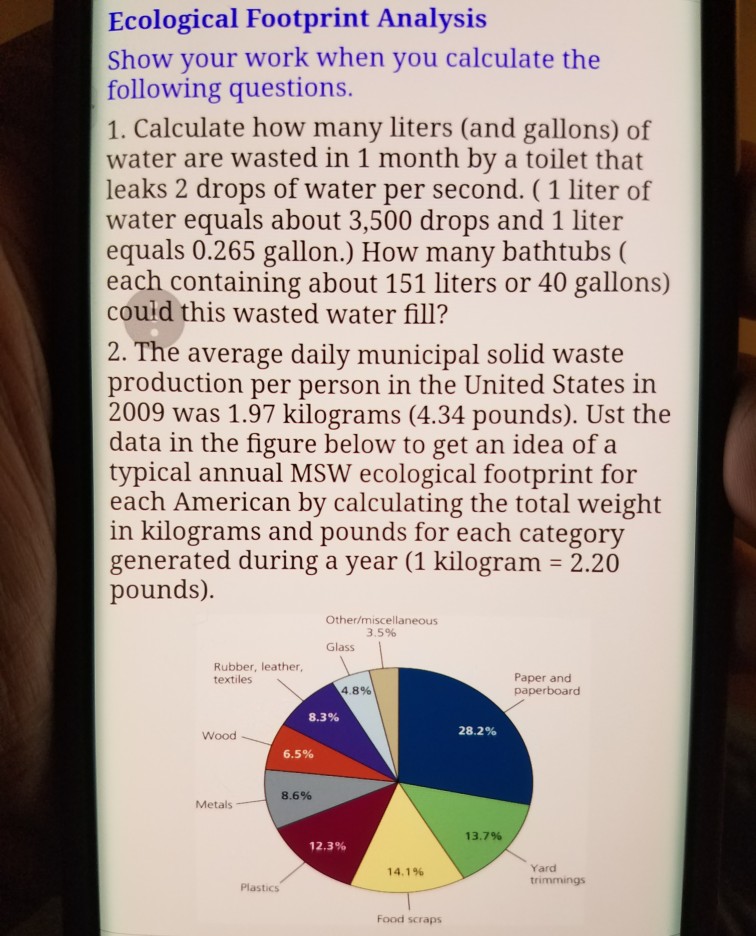 Solved Ecological Footprint Analysis Show your work when you | Chegg.com